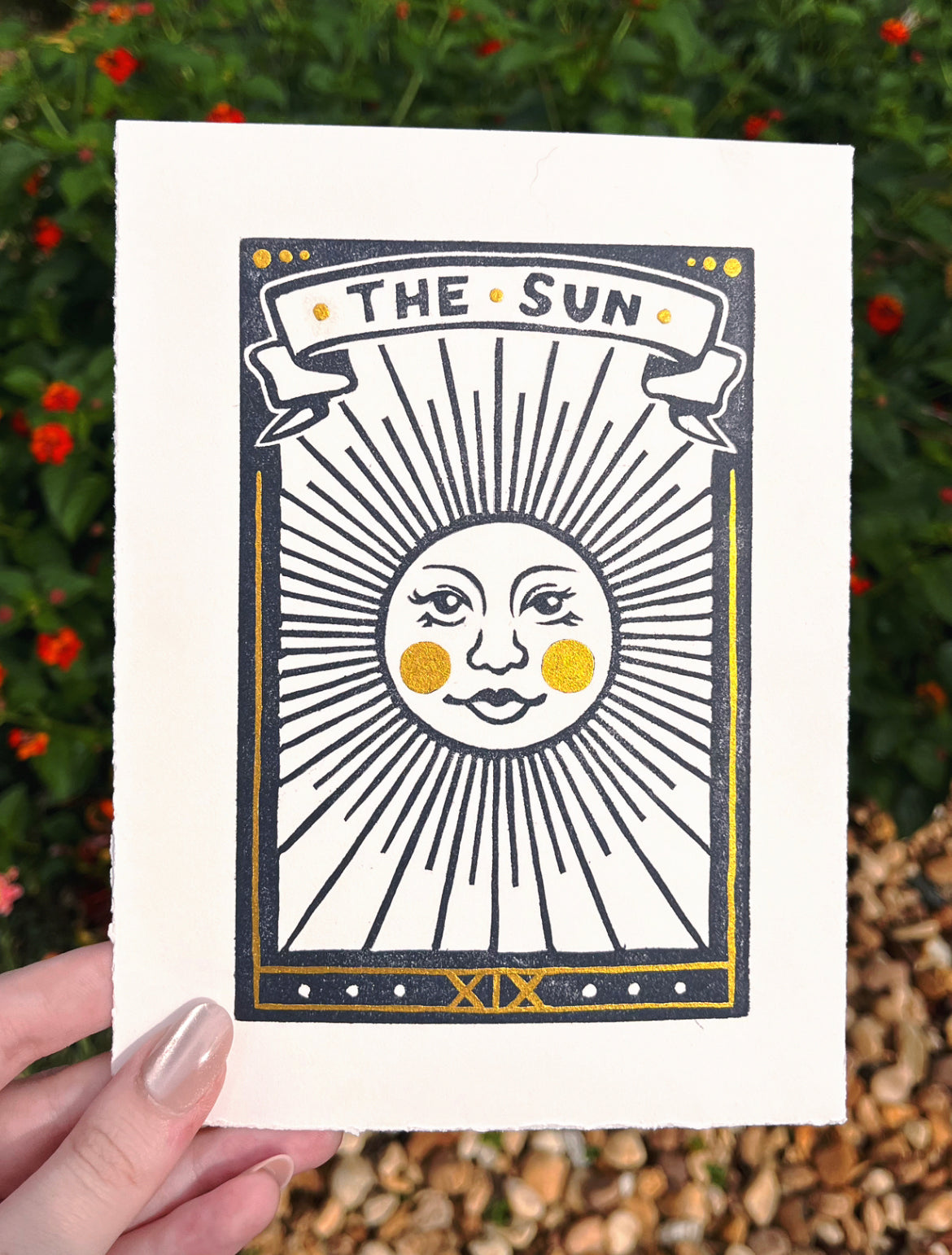 Linocut Stamp Print, The Sun XIX – CalliLaneCreated